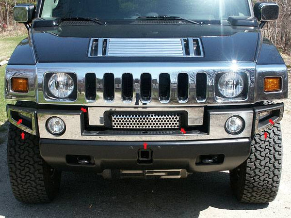 QAA 2003-2009 Hummer H2 7 piece Stainless Front Bumper Trim with Z ...